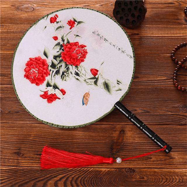 Round Chinese Fan Peonies Reds | Teng Shop